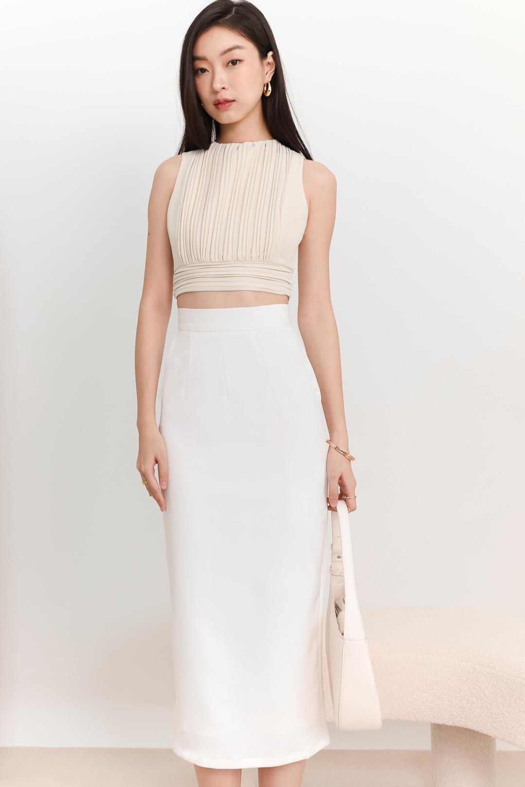 DEFECT | Piper Pleat Top in Buttermilk Cream In XS | The Style Soirée