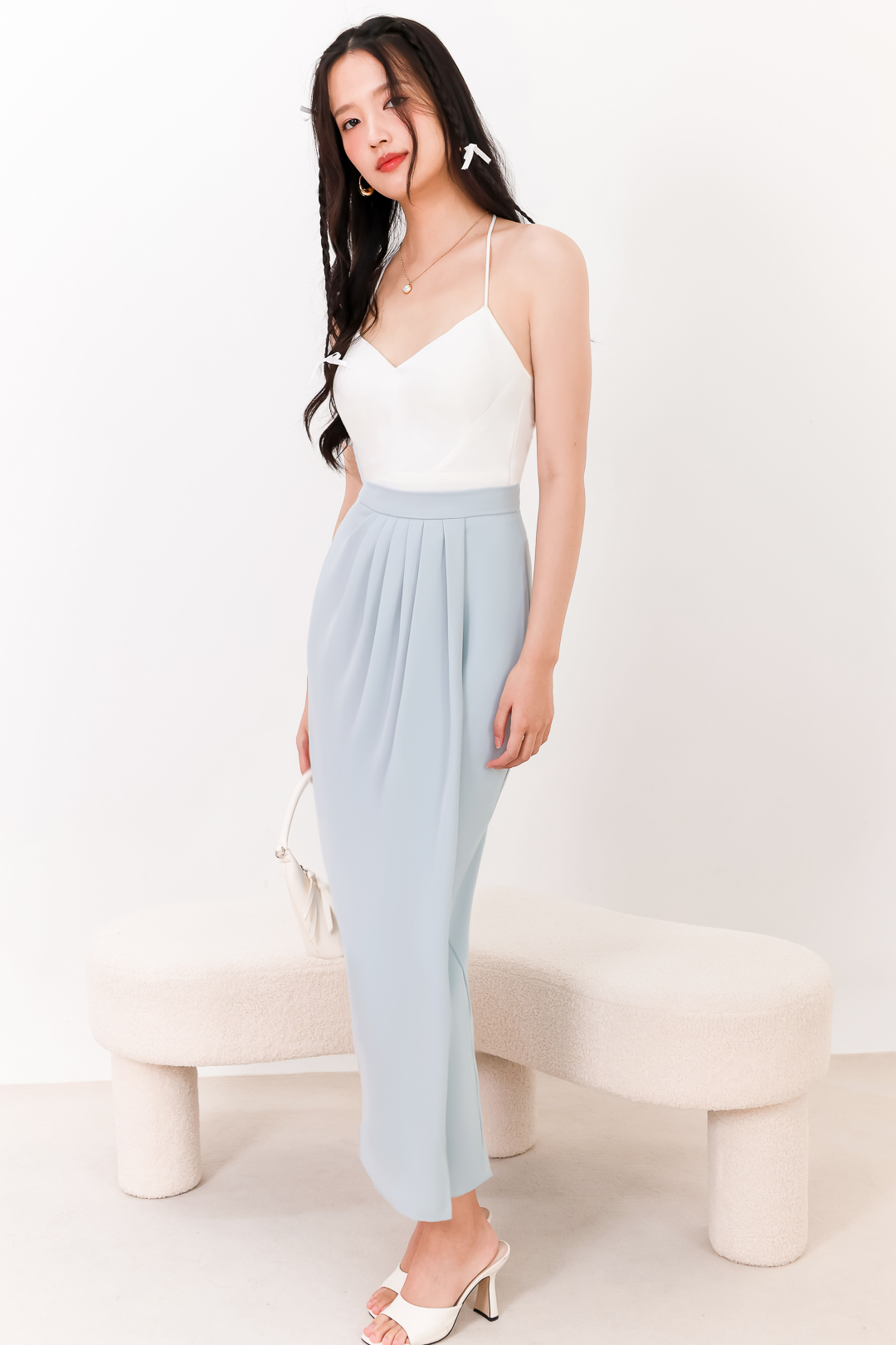 Darryn Drape Midi Skirt in Sky Blue