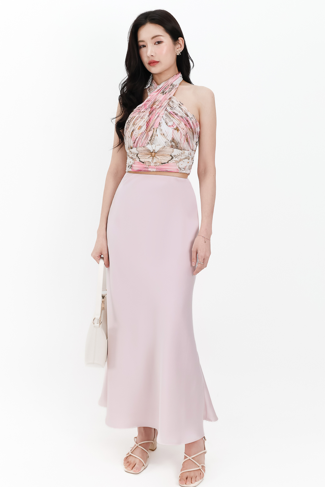 Prissia Pleated Halter Top in Pink Butterfly | The Style Soirée