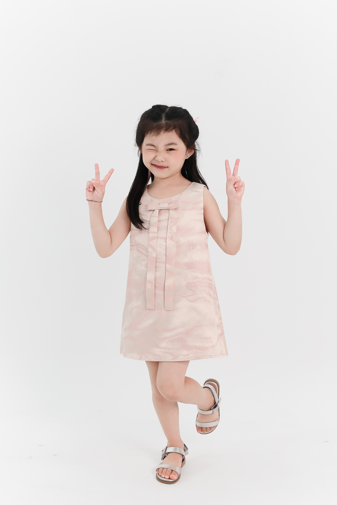 DEFECT | Girl Jacquard Ribbon Dress in Pastel Pink x Light Gold in 3YO ...