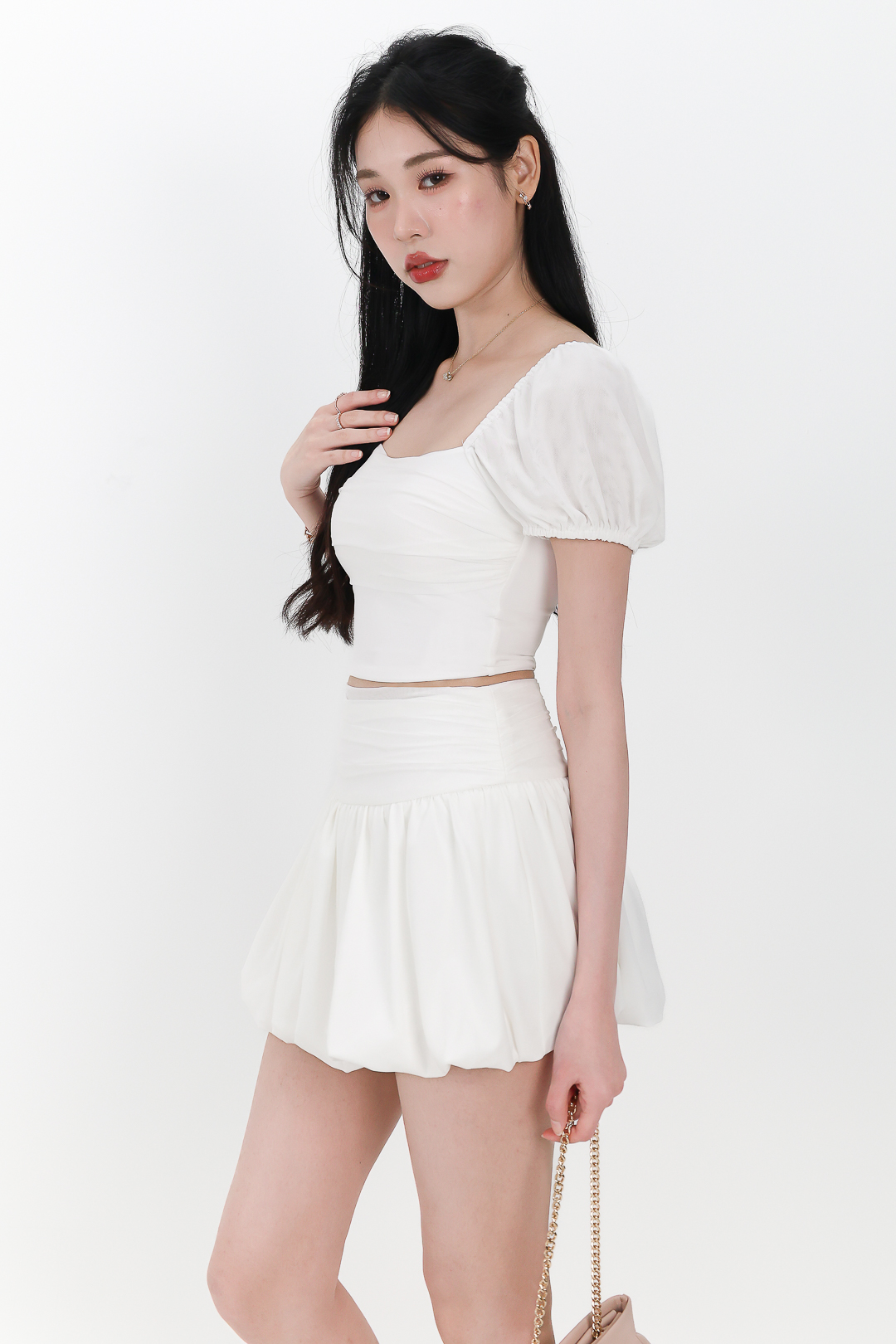 Marcey Mesh Co-ord Sleeved Set in White | The Style Soirée