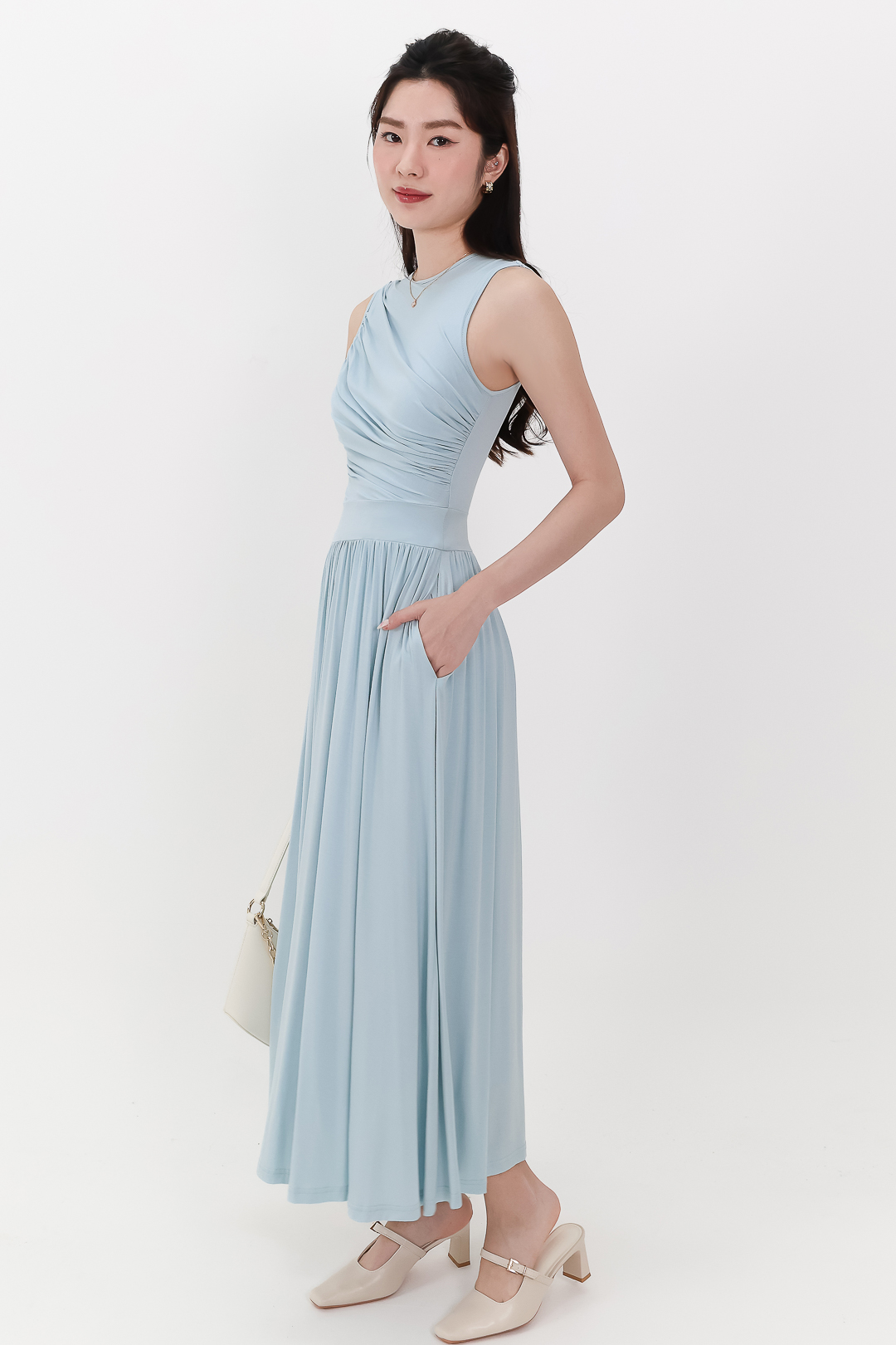 Darrie Drape Tank Dress in Blue | The Style Soirée