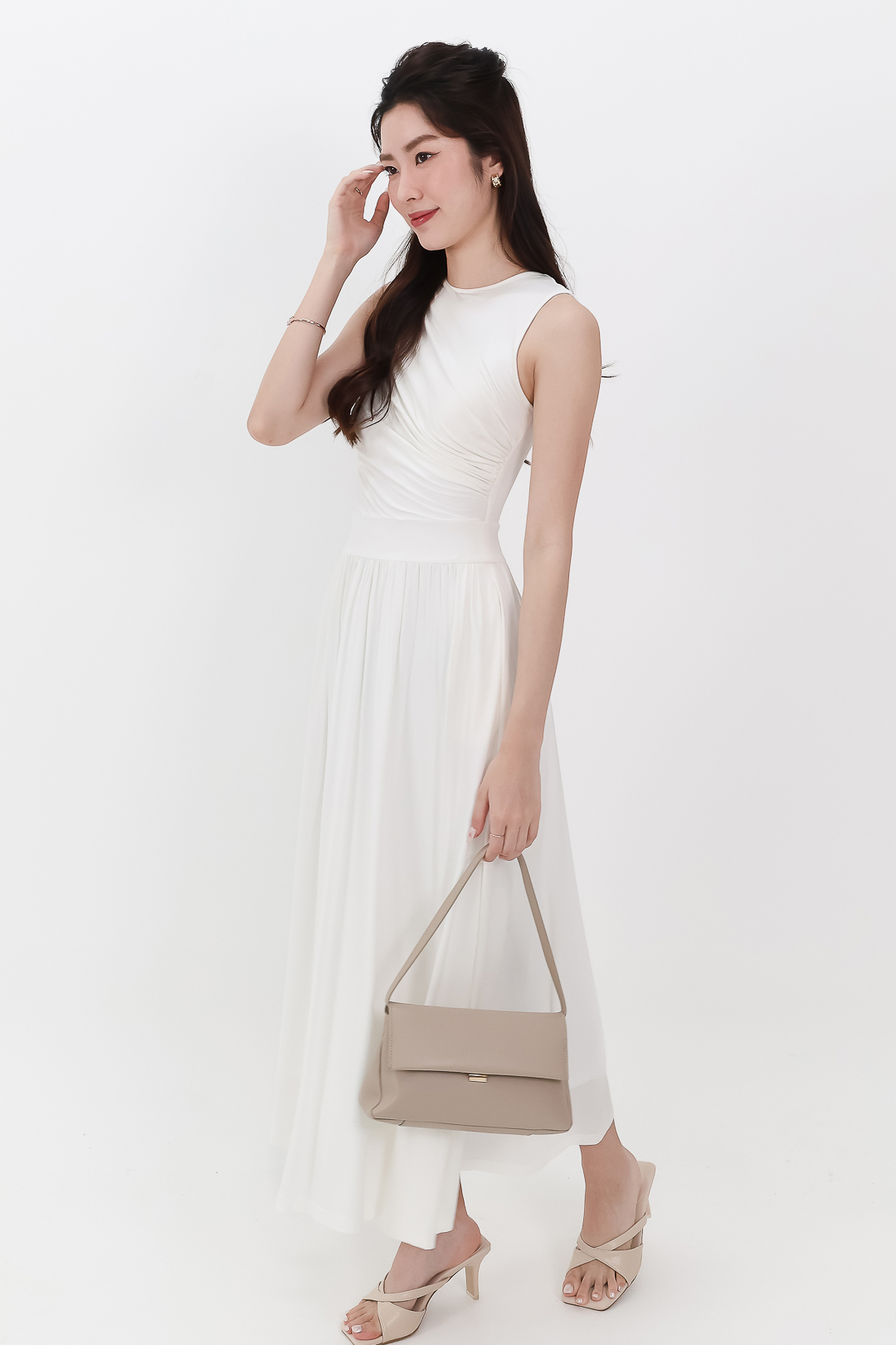 Darrie Drape Tank Dress in White | The Style Soirée
