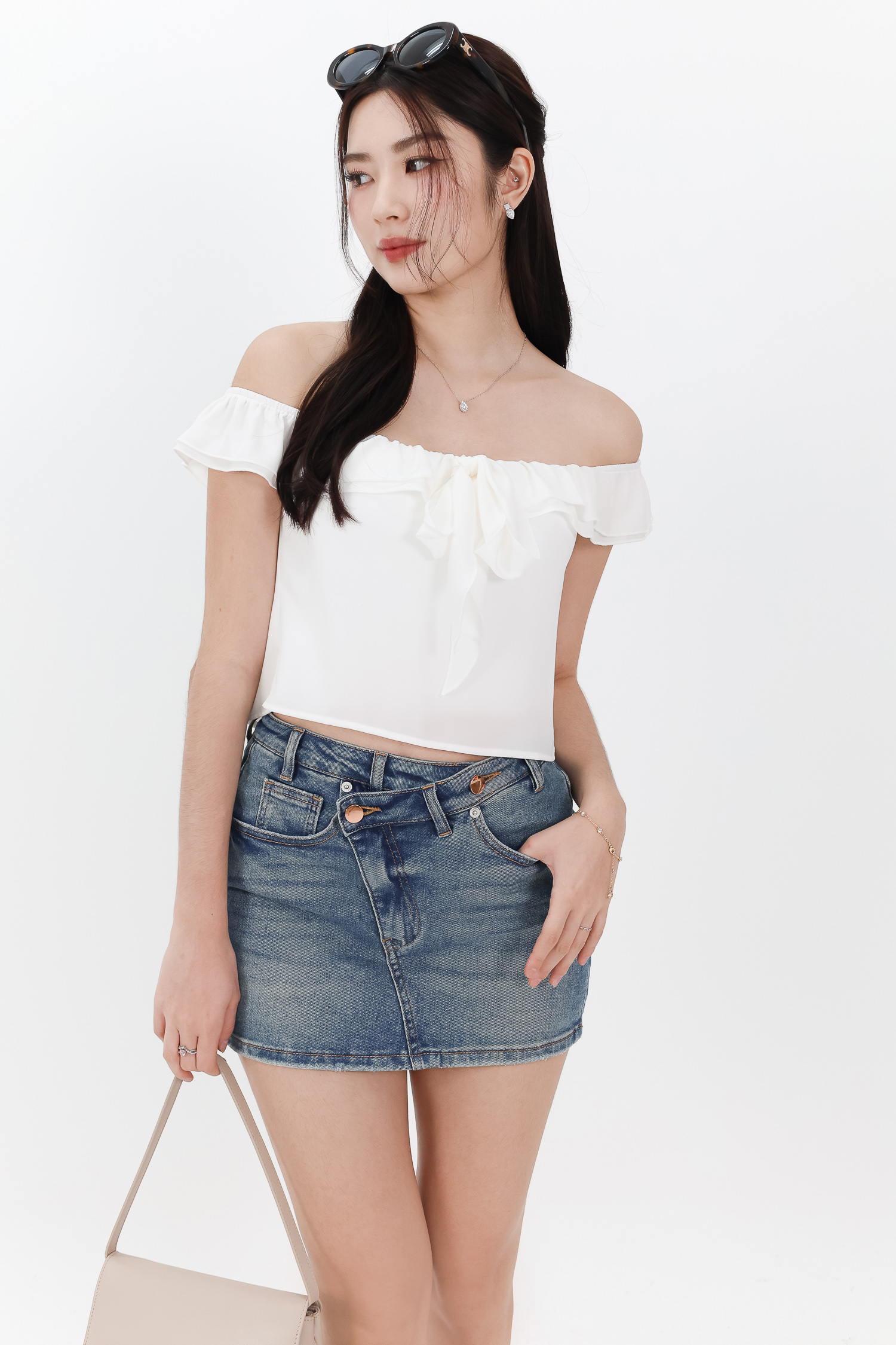 Orene Offshoulder Bow Blouse in White | The Style Soirée
