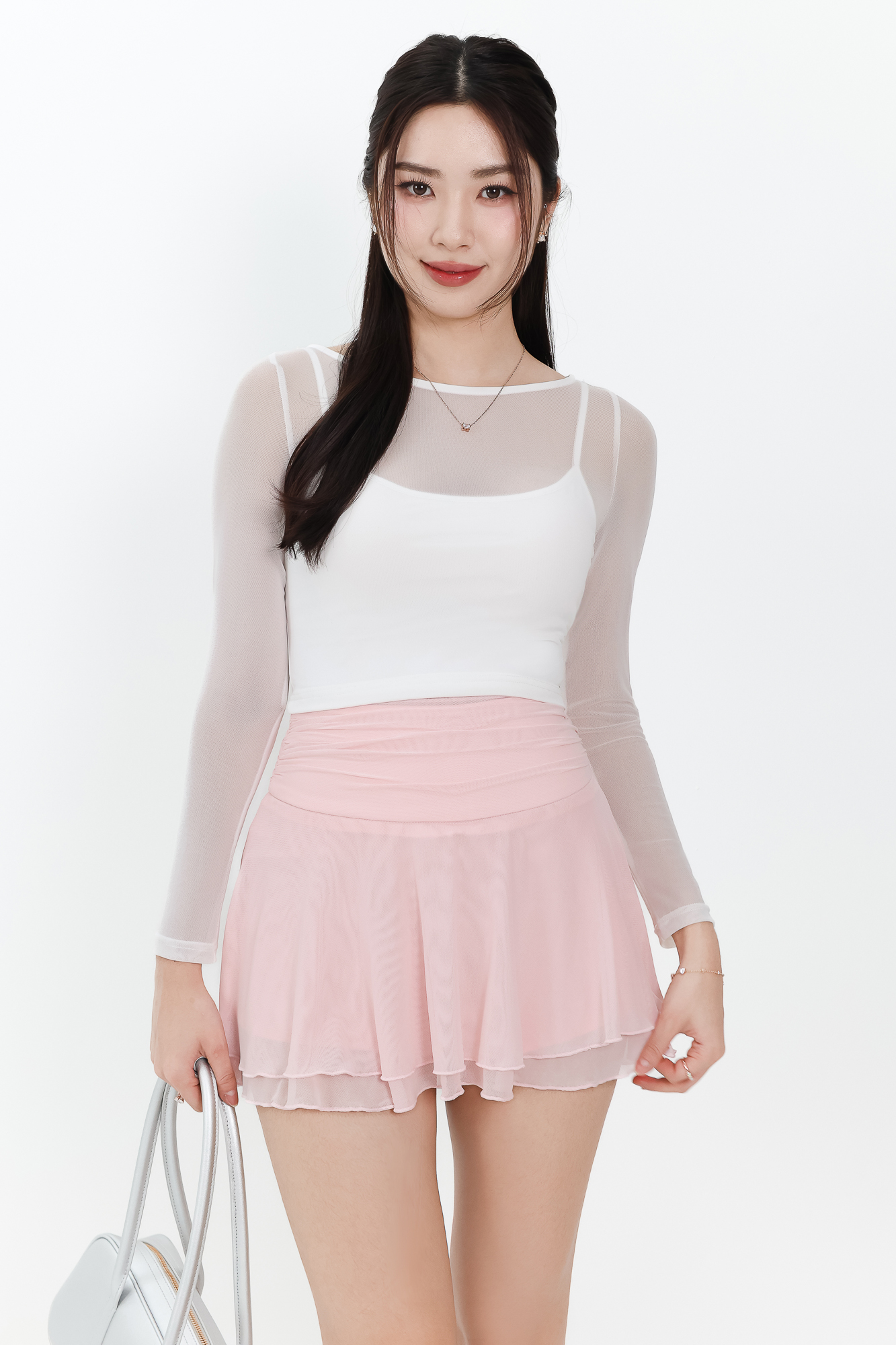 RESTOCKS | Mia Mesh Overlay Sleeved Top in White | The Style Soirée