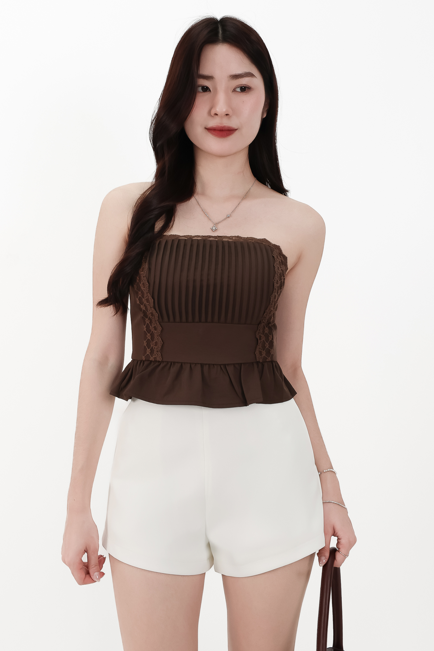 Pam Pleated Peplum Two Way Top in Dark Brown | The Style Soirée