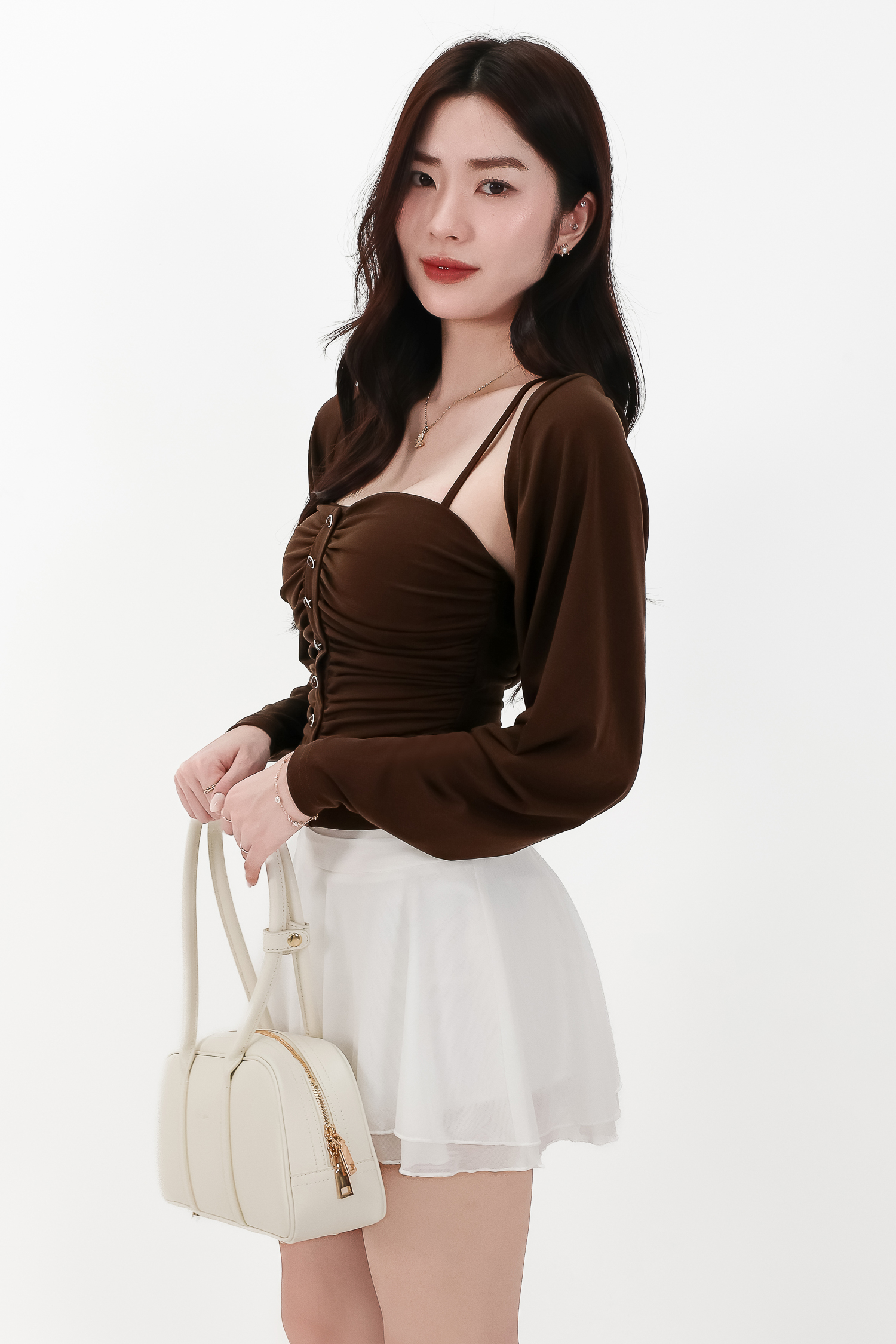 CNY2026 | Bora Bolero Ruched Top Set in Dark Brown | The Style Soirée