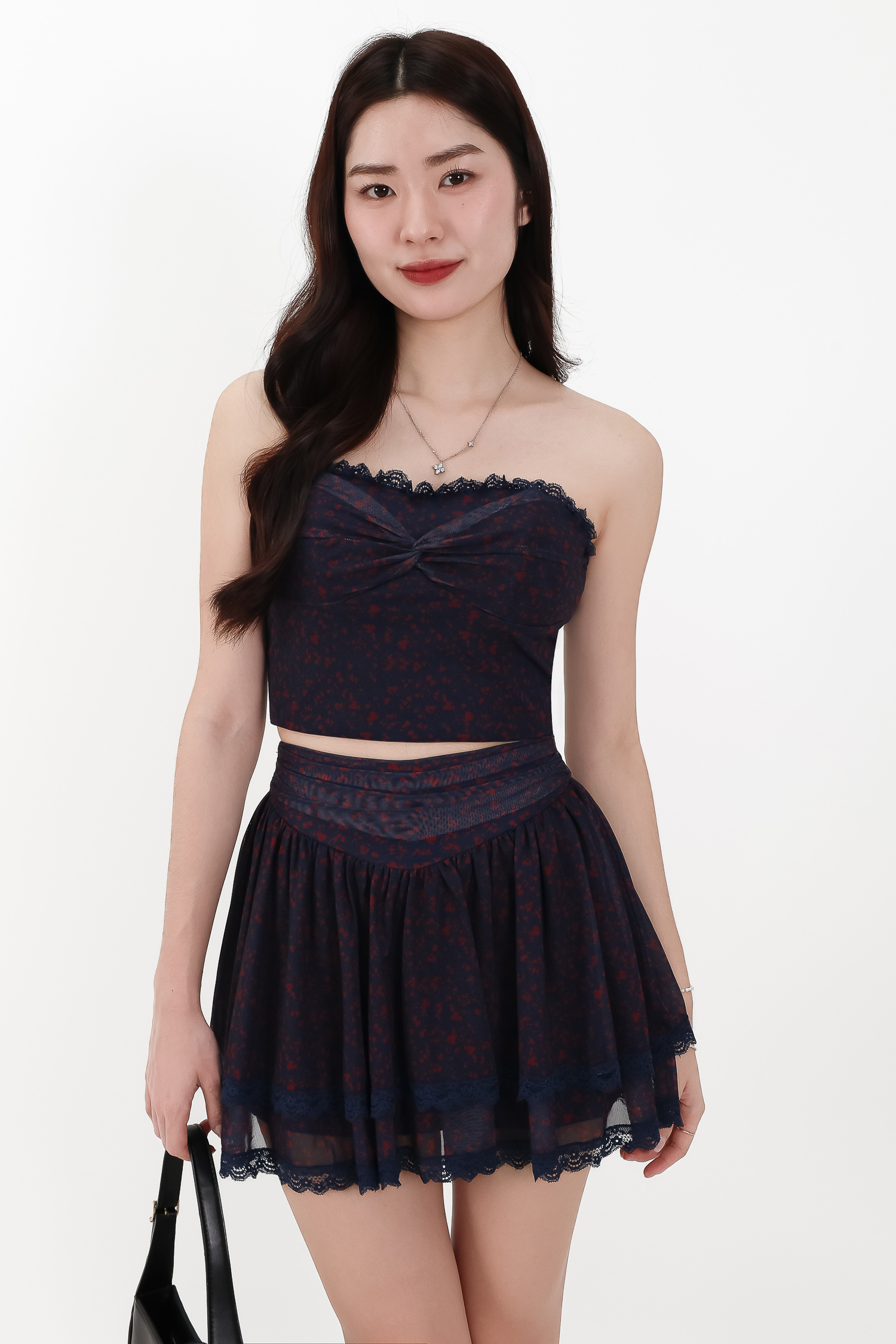 CNY2026 | Freesa Floral Mesh Co-ord Top in Midnight X Red | The Style ...