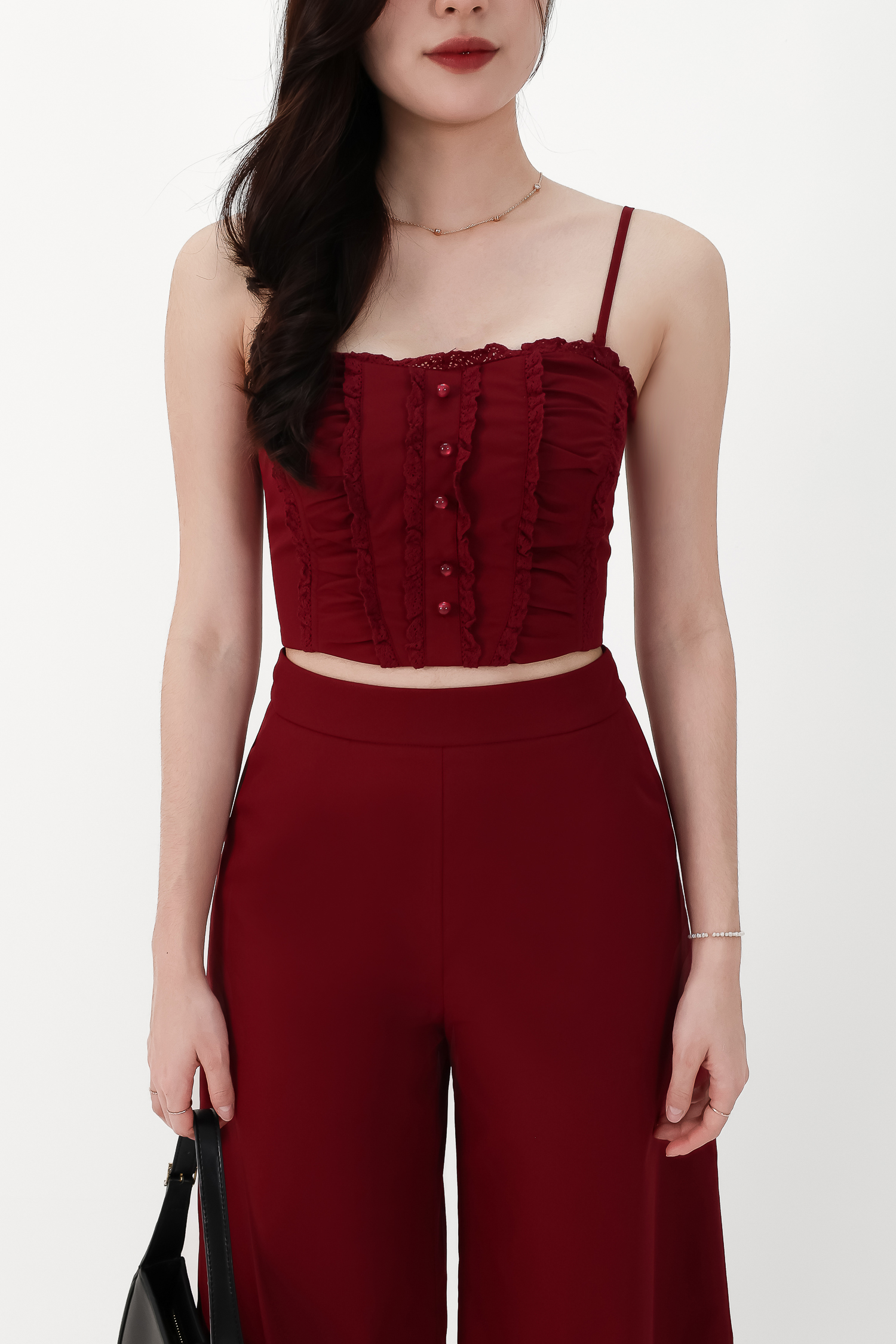 CNY2026 | Cora Co-ord Sweetheart Top in Dark Red | The Style Soirée