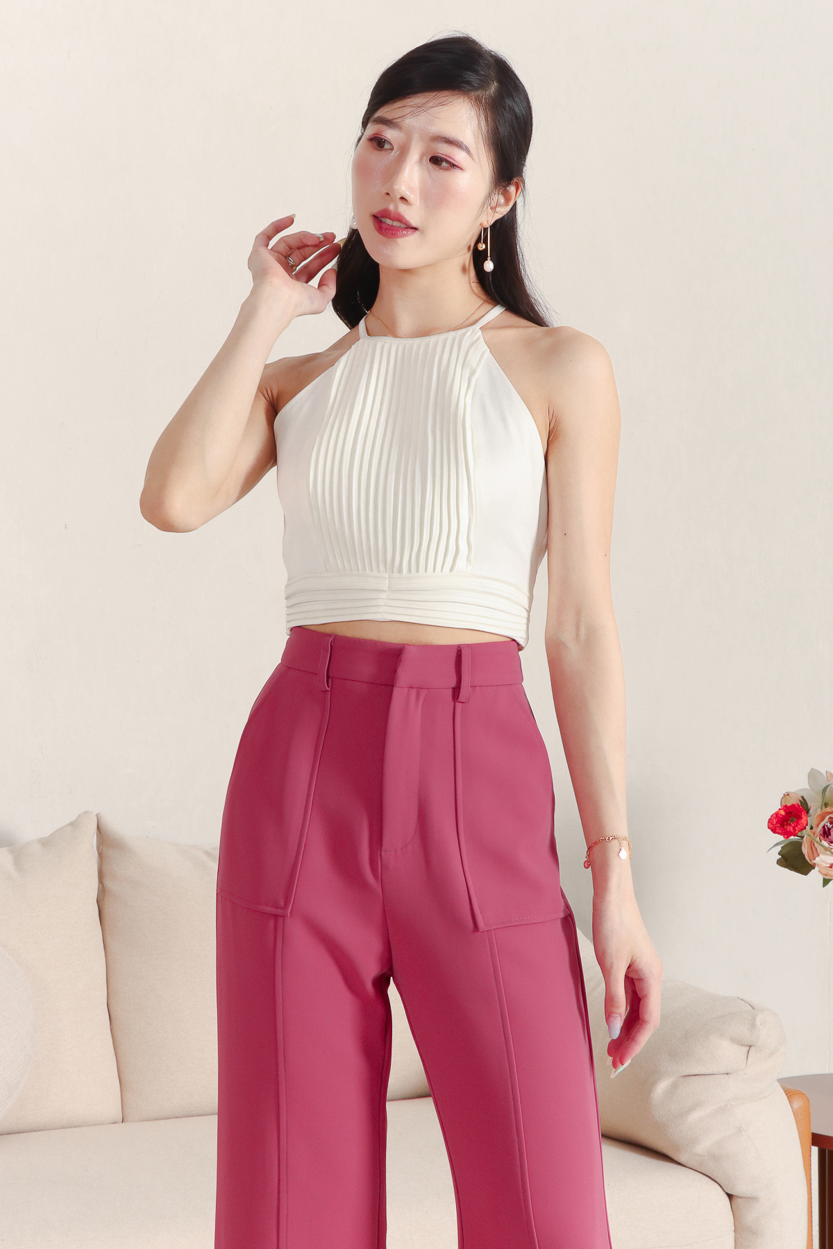 DEFECT | Promise Pleat Halter Top in White in XS | The Style Soirée